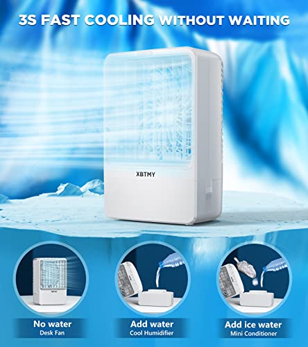 Portable Air Conditioner Quiet Fan with Remote Control, 4000mAh USB Rechargeable Mini AC Evaporative Cooler, Anti-Leak Cooling With 3 Speeds For Home Outdoor