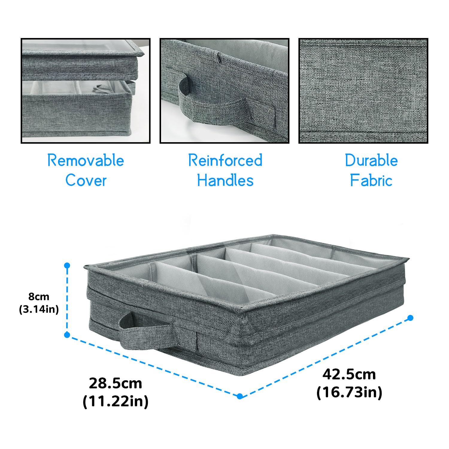 Boczif Flatware Storage Case-Silverware Storage Box with Padded Dividers, 5 Compartment Utensil Storage, Silverware Holder with Handles and Removable Lid for Organizing Cutlery, Forks, Knives