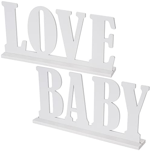 LOVE BABY Wooden Letter Block Sign for Baby Shower, Birthday Party, Gender Reveal Table Decorations – by ZouYee(White)