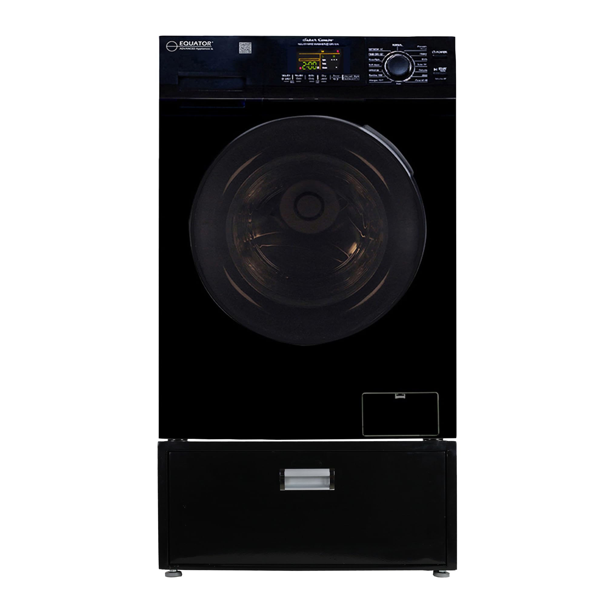 Equator All-in-One Washer Dryer VENTLESS/VENTED PET cycle 1.62cf/15lbs 110V + Pedestal (Black)