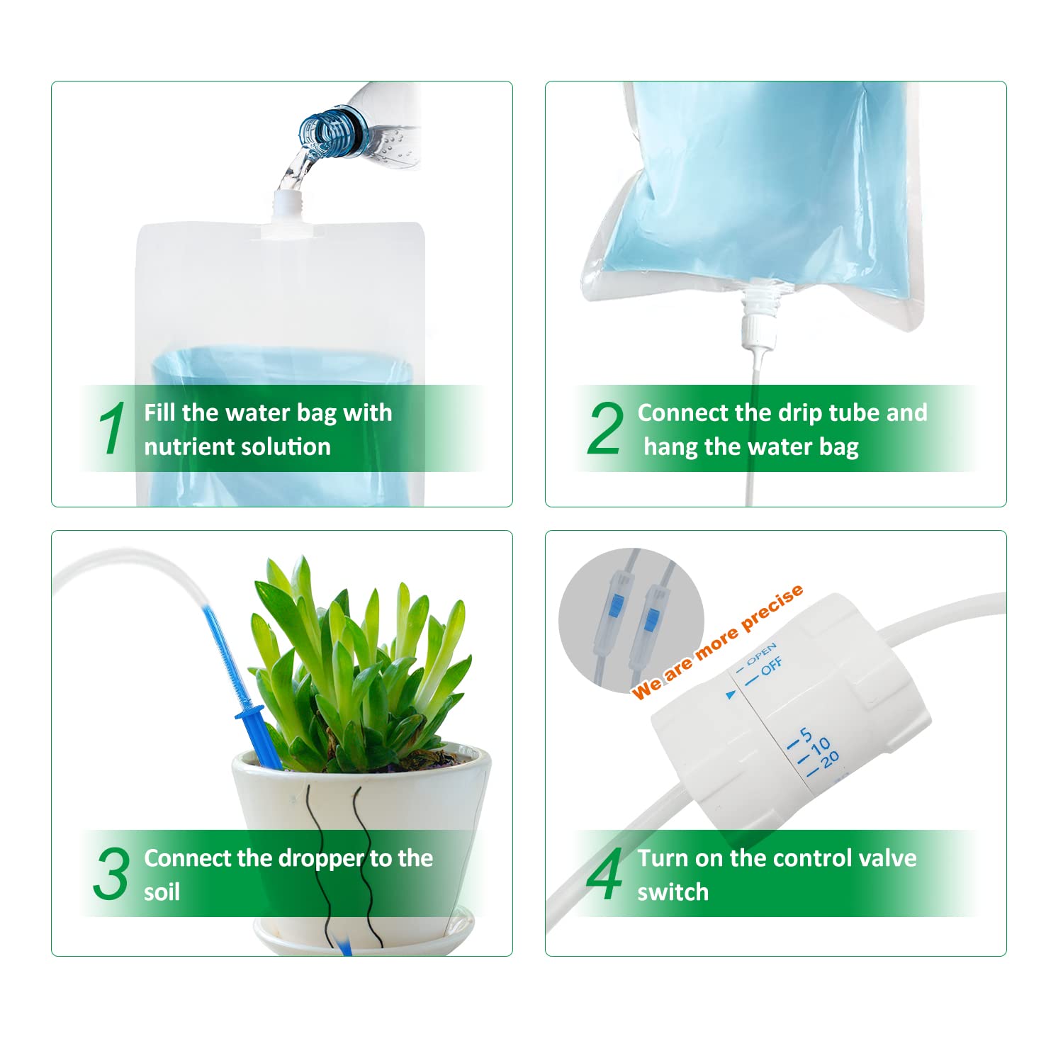 HUHKOUAE 5Pcs Plant Drip Bag, Plants Automatic drip Irrigation with Valve Kits,for Plant Flower Life House Device Watering System