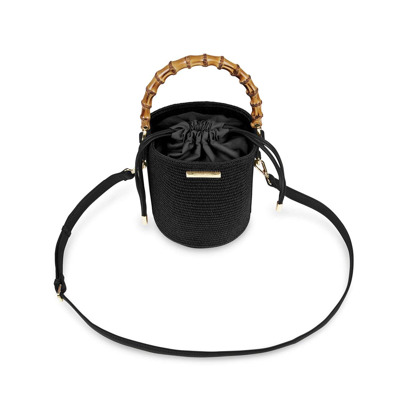 KATIE LOXTON Cylinder Bamboo Womens Medium Woven Straw Convertible Strap Crossbody Top Handle Purse Black