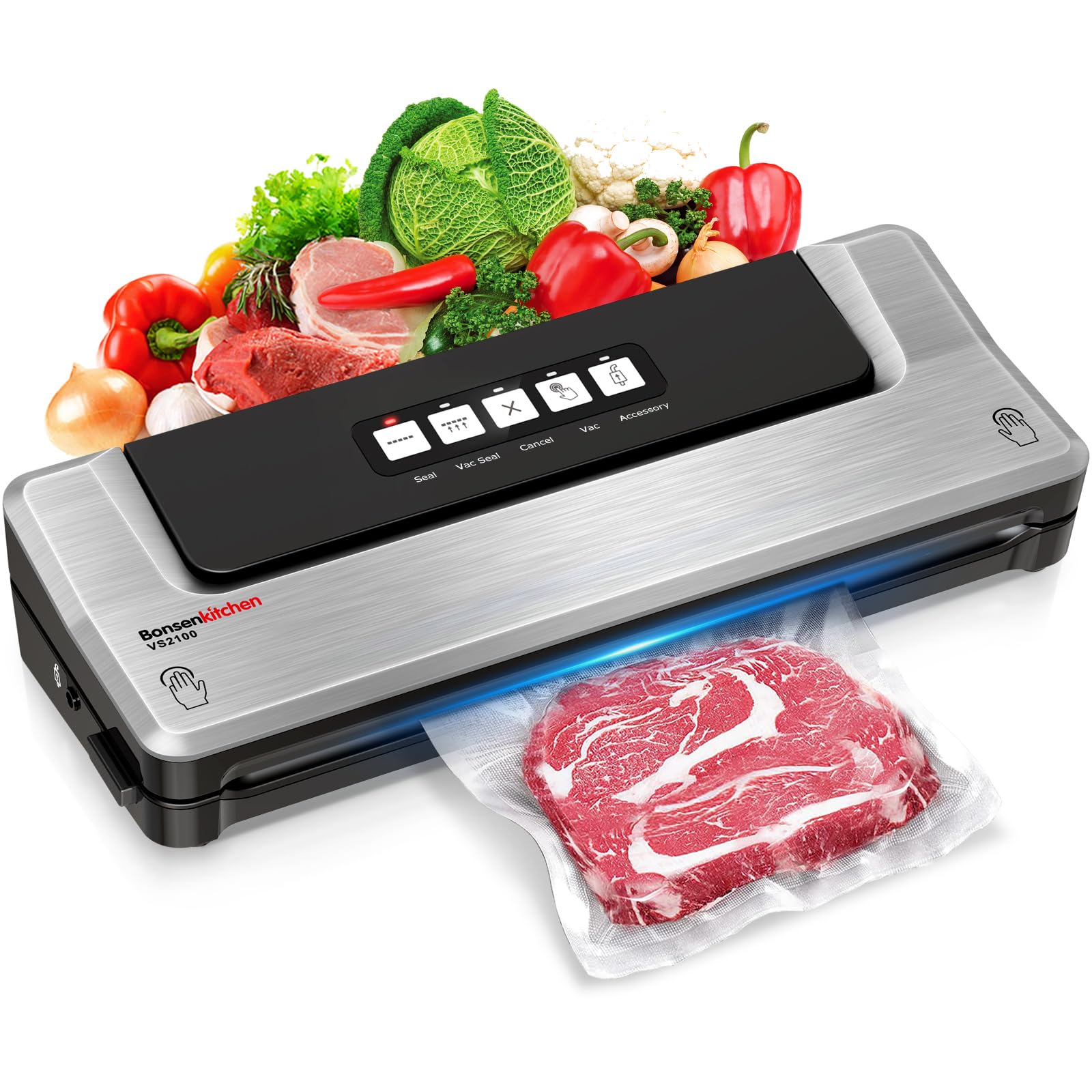 Bonsenkitchen Vacuum Sealer Machine with 6 Pack 11" x 20' 3 Rolls +8" x 20' 3 Rolls Bags