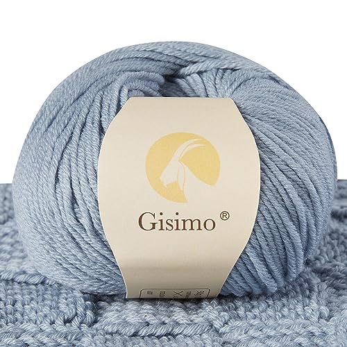 Gisimo 100% Merino Wool Yarn, 6-Ply Luxurious and Soft Yarn for Hand Knitting & Crocheting, 1.76 OZ/50g, 127 yds/116 Meters (Morandi Blue, 1 Ball)