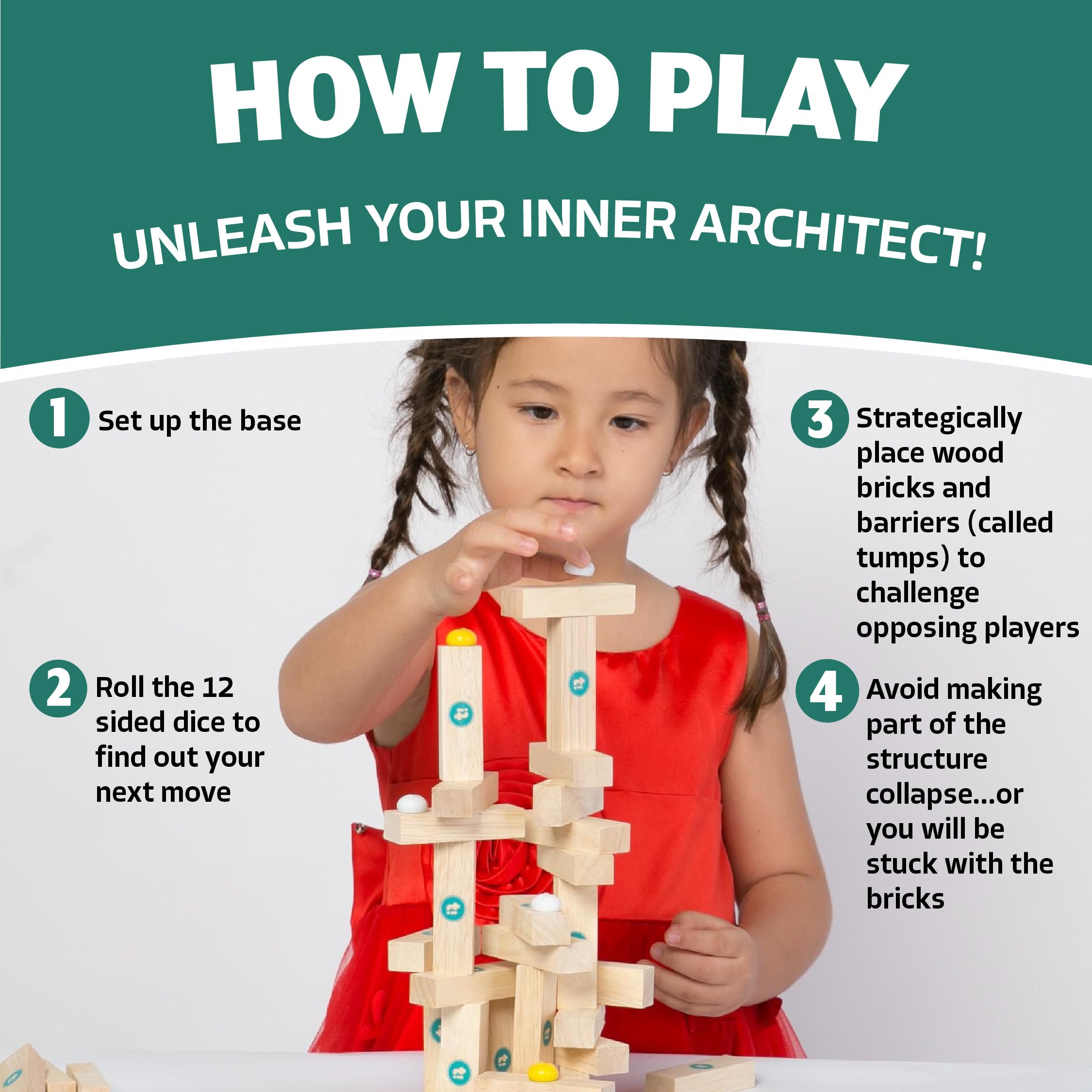 Tummple - Wooden Block Stacking Tower Game – Fun Party Game & Family Board Game for Kids, Teens, & Adults – STEM Educational Game