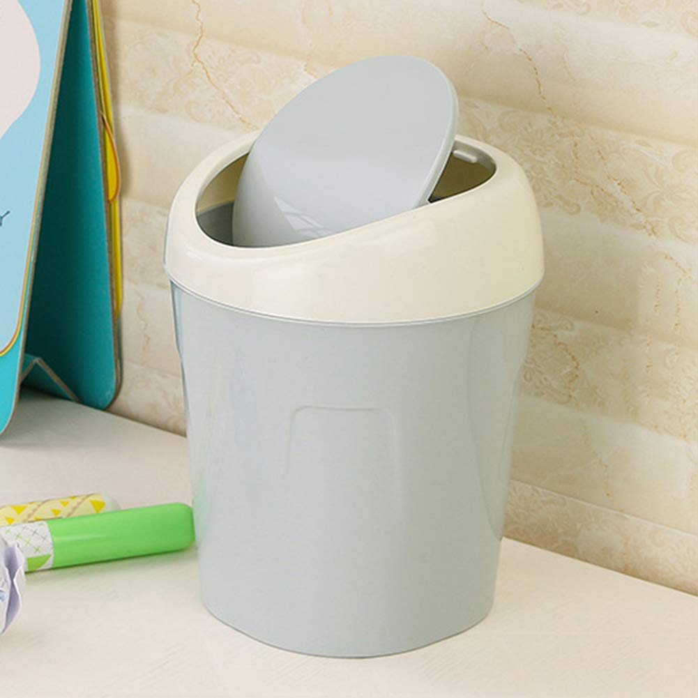 erDouckan Durable Trash Can, Desktop Mini Flip Lid Home Living Room Bedside Trash Can Garbage Dust Bin Holder, Make Your Room Clean and Comfortable (Blue)
