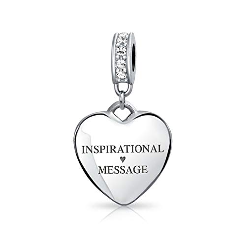 Bling Jewelry Personalized Engravable Initial Monogram Clear Crystal Accent Bale Heart Shape Dangle Bead Charm .925 Sterling Silver For Women Teen European Bracelet Custom Engraved