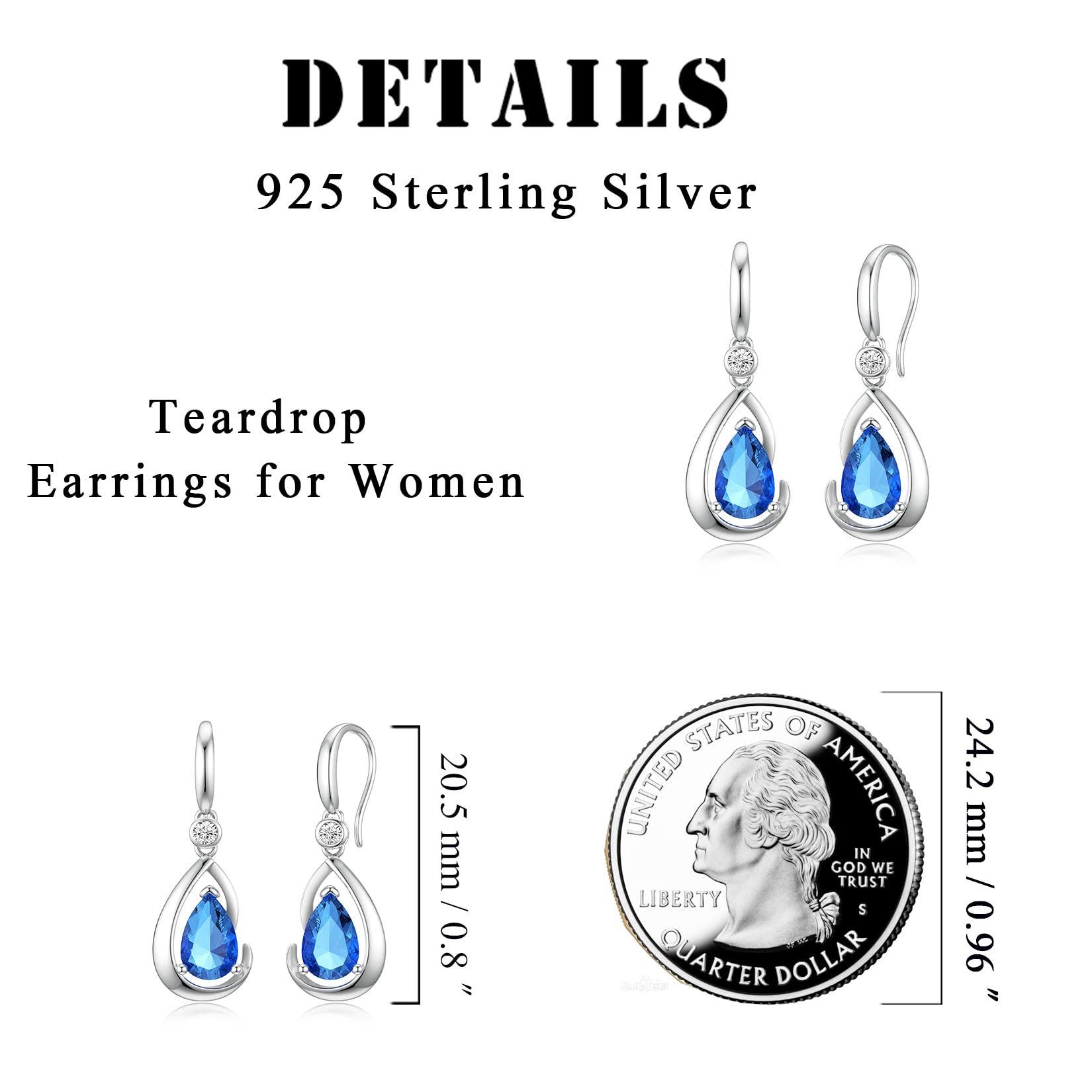 DALARAN Blue Austrian Crystal Teardrop Leverback Dangle Earrings for Women 925 Sterling Silver Mother's Day Jewelry Gift for Women