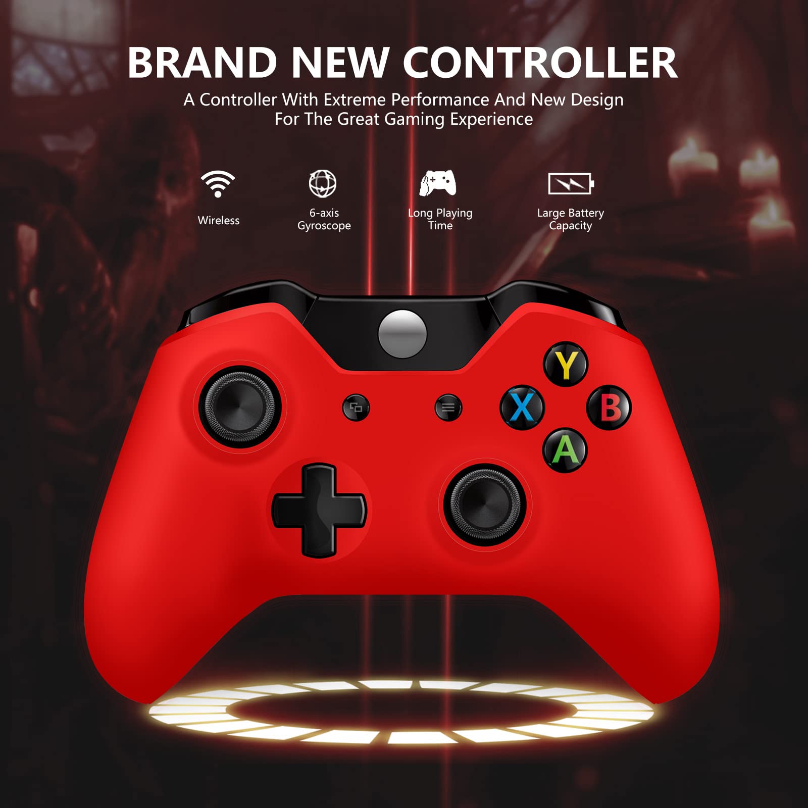 Custom Wireless 2nd PC Game Controller with 3.5mm Audia Jack Compatible with Xbox one/ One S/X, Xbox Series X/S and Windows (Red)