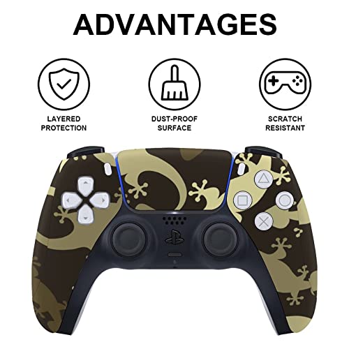 Camouflage Lizards Geckos Full Protective Skin Cover Design Wrap Decal Sticker Compatible with PS5 Digital Edition Console and Controller