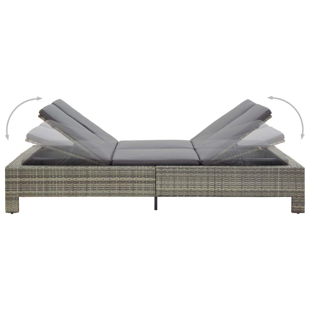 Canditree Outdoor Daybed with Cushions, 2-Person Chaise Lounge Adjustable Back Poly Rattan for Patio Garden Poolside (Gray)
