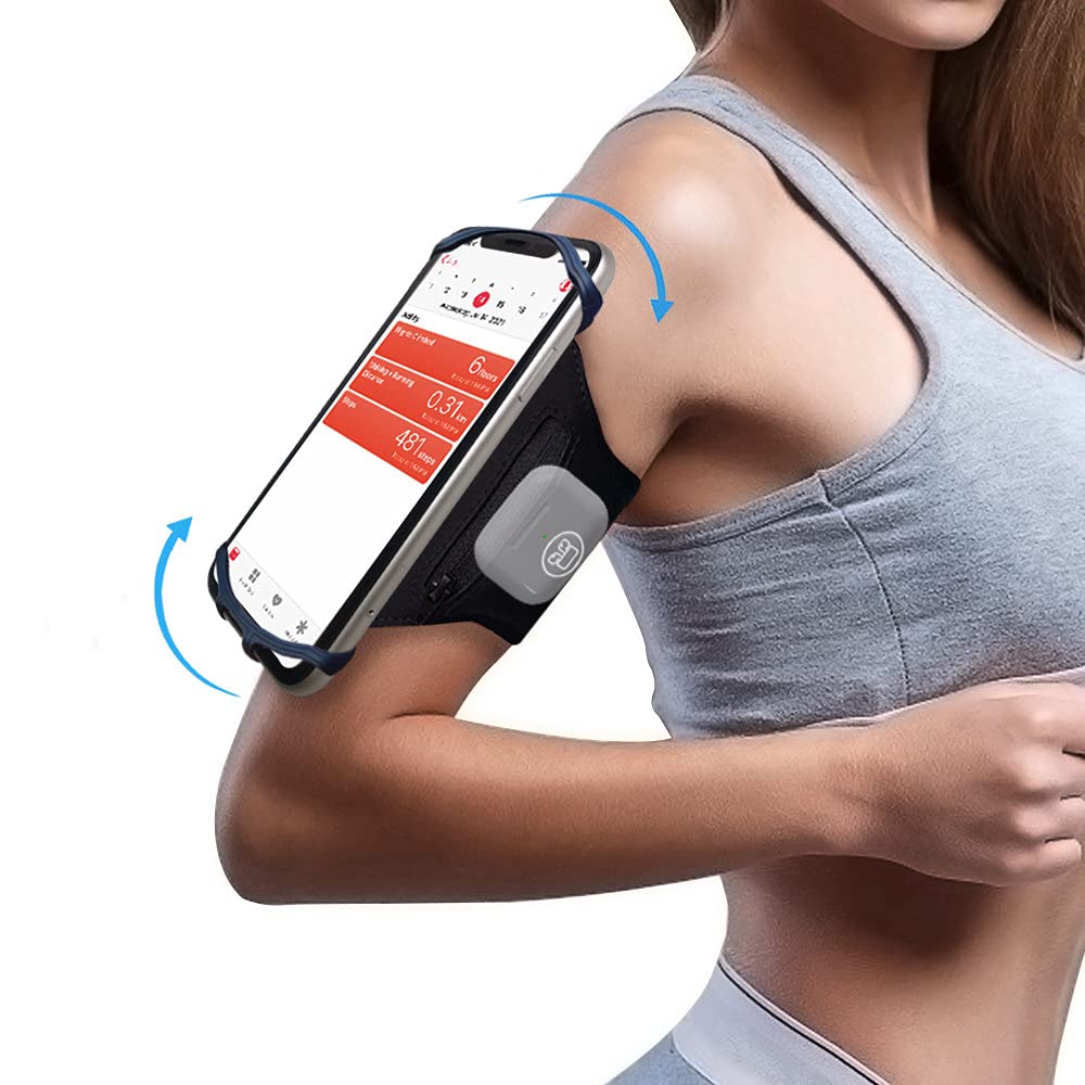 BUMOVE Rotatable Armband for iPhone 15 14 13 12 Pro Max Plus, Samsung Galaxy S24 S23 S22 Ultra Note, with Airpods Pro Holder Running Arm Band(Black)