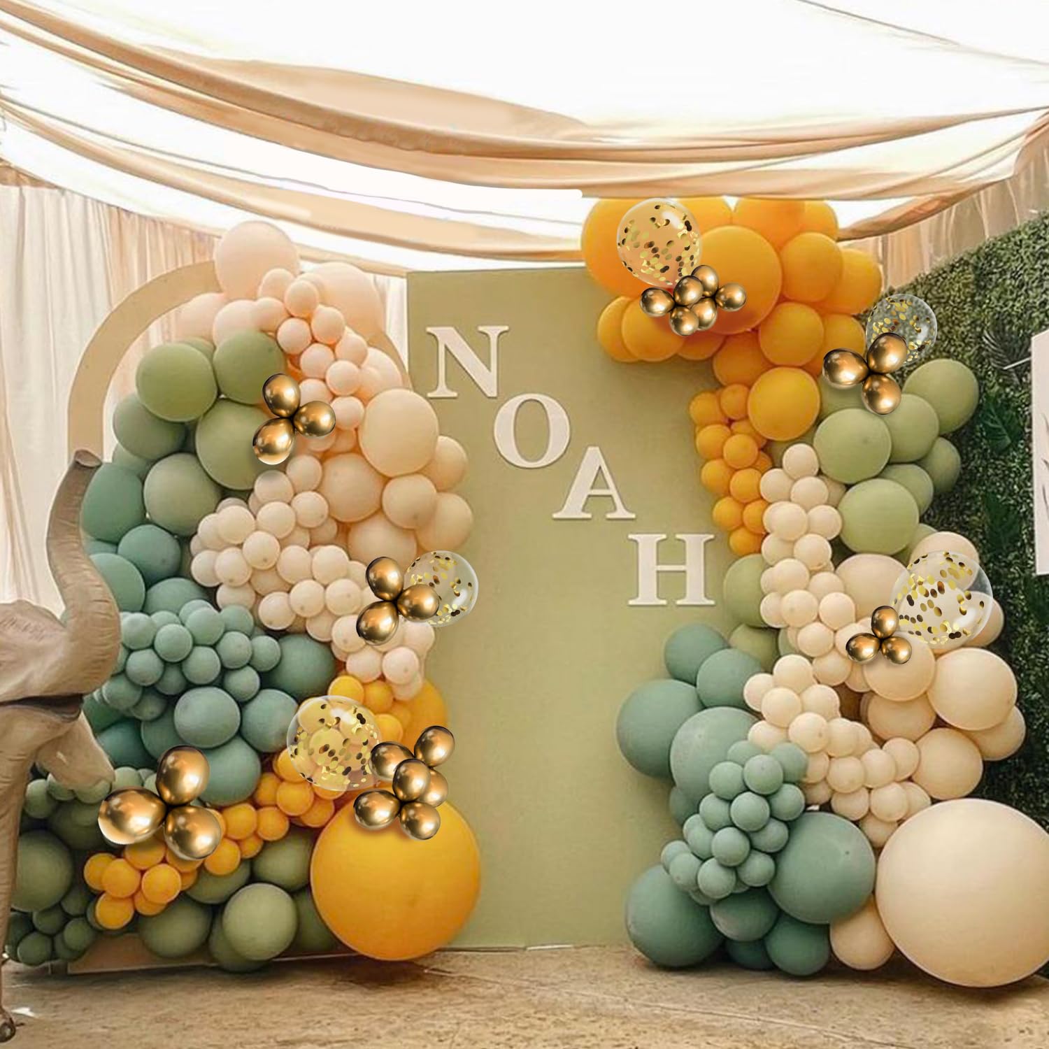 Dusty Blue Green Balloon Garland Arch Kit Blue Green White Sand Gold Confetti Balloons for Bridal Boho Birthday Party Backdrop Decorations
