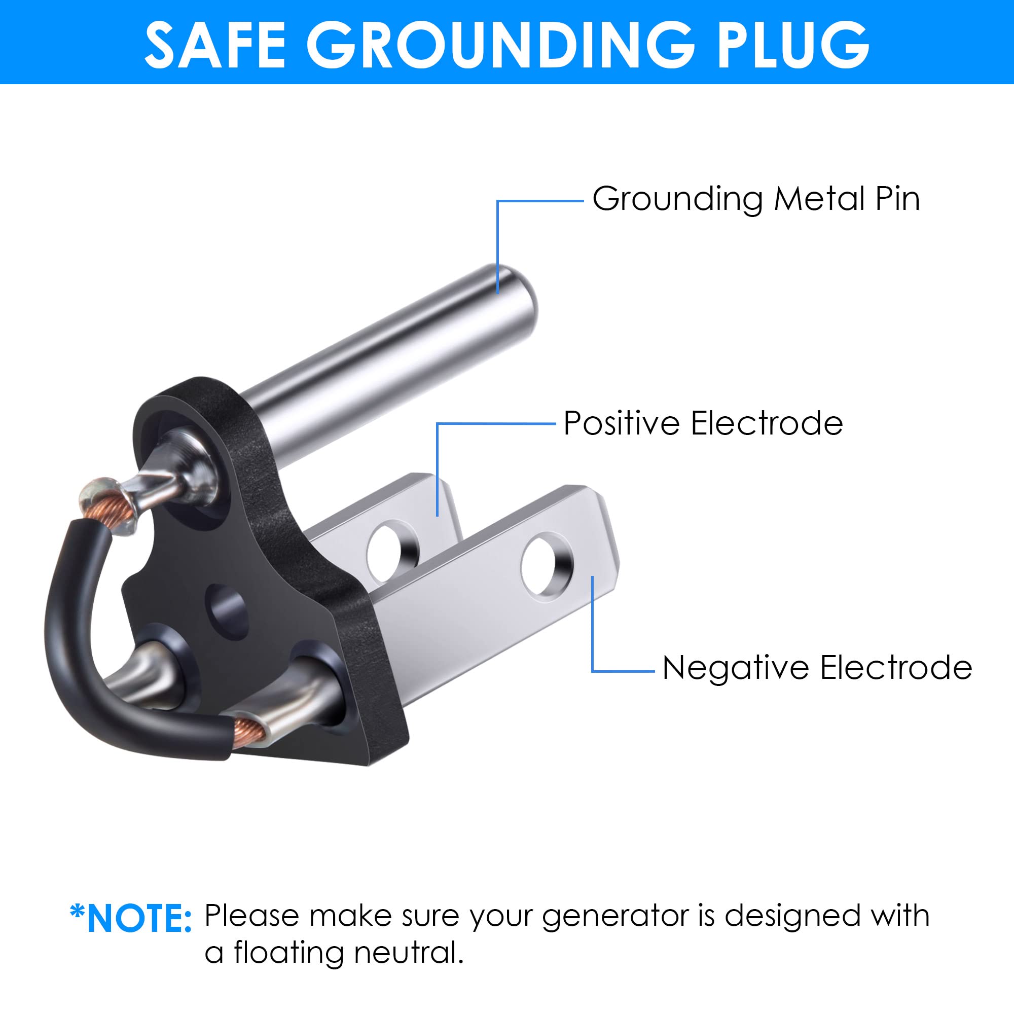 Dreyoo Neutral Ground Bonding Plug for Portable Inverter Generator, Grounding Plug Surge Protector Generator with Floating Neutral on RV, Motorhome, Camper for Open Ground Error(Black, 1 Pack)