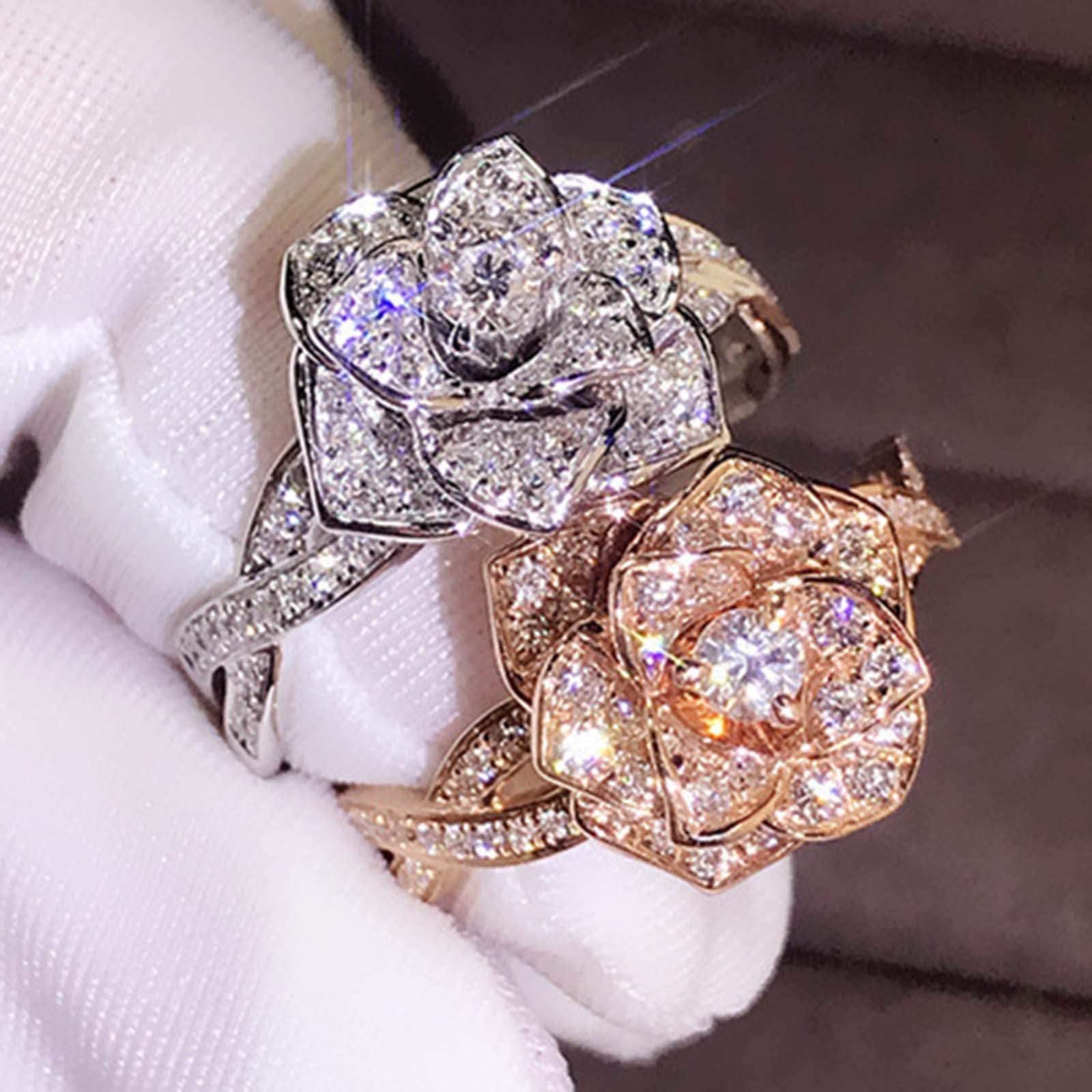 Brishow Silver Wedding Statement Ring CZ Simulated Diamond Rings Flower Band Engagement Bands for Women and Girls Size 6-10