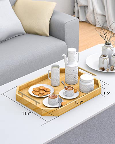 Dormmi Wooden Tray, Serving Tray with Handles 16 inch Rhombus Solid Wood Trays for Serving Breakfast in Bed, Lunch, Dinner, Appetizers, Patio, Ottoman, Coffee Table, BBQ, Party
