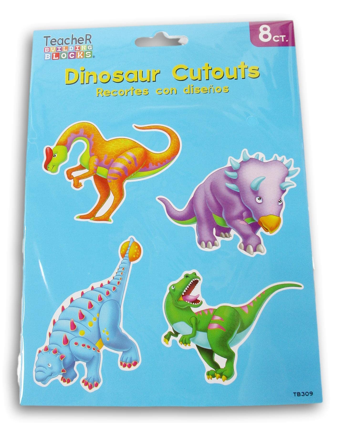 Dinosaur School Bulletin Board Paper Cutouts - 8 Piece - 8 x 6 Inches