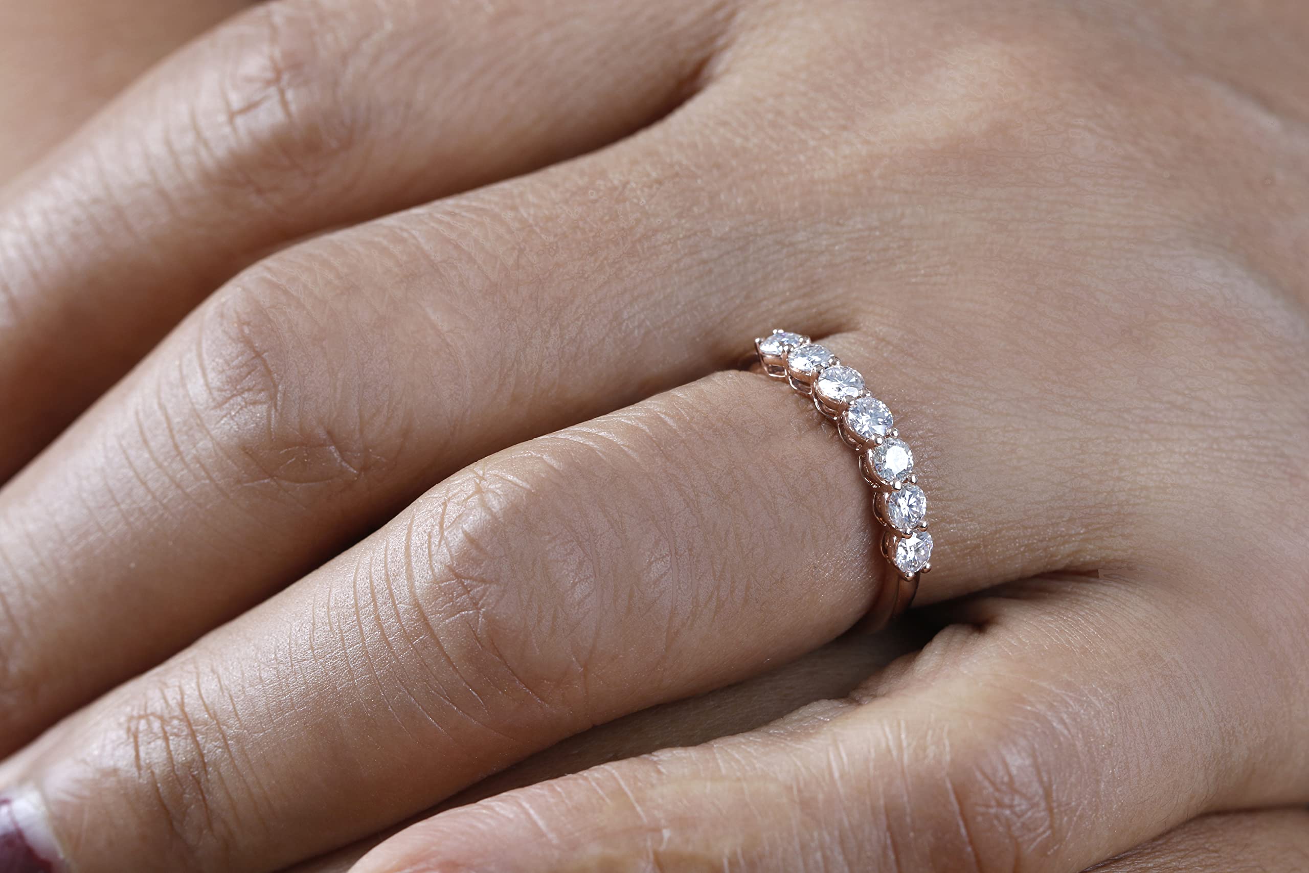 Buy Jewels Solid 10k Gold Wedding Band Moissanite Half Eternity Anniversary Ring For Women (G-H Color) (Rose Gold, 7.5)