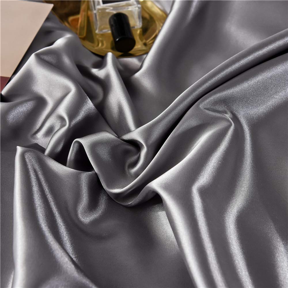 Grey Gray Luxury Silk Bedding Set. Include Silk Duvet Cover, Silk Pillow Sham and Silk Fitted Sheet. Satin Silk, Silk Blend Fabric. No Comforter or Duvet Insert Included. Full/Queen Size.