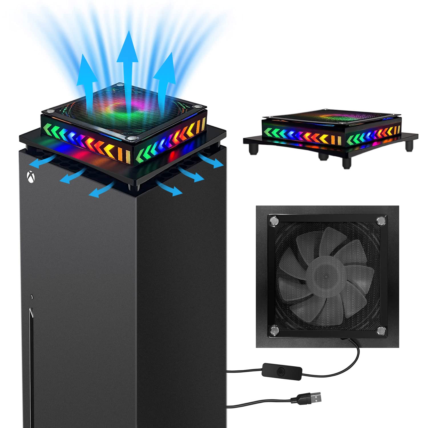 Cooling Fan Compatible with Xbox Series X - Sonicgrace Fan Cooler for Xbox Series X with RGB LED Light, Dust-proof, One-button Control, Low Noise Top Fan for Series X Accessories