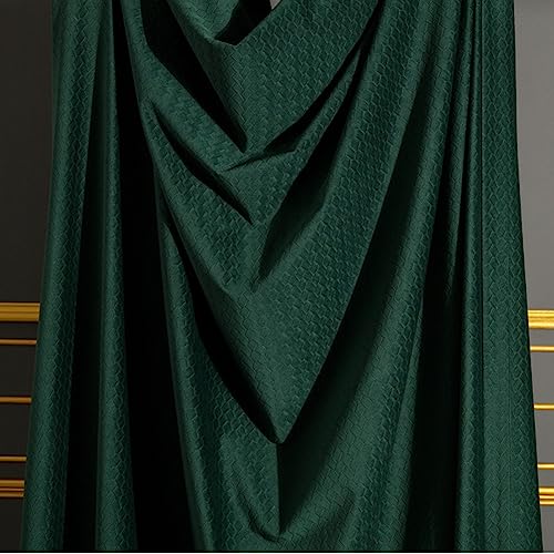 Embossed Velvet Curtain Panels Textured Room Darkning Window Treatments for Sliding Glass Door Extra Wide Custom Length Drapes, Custom Size, Dark Green