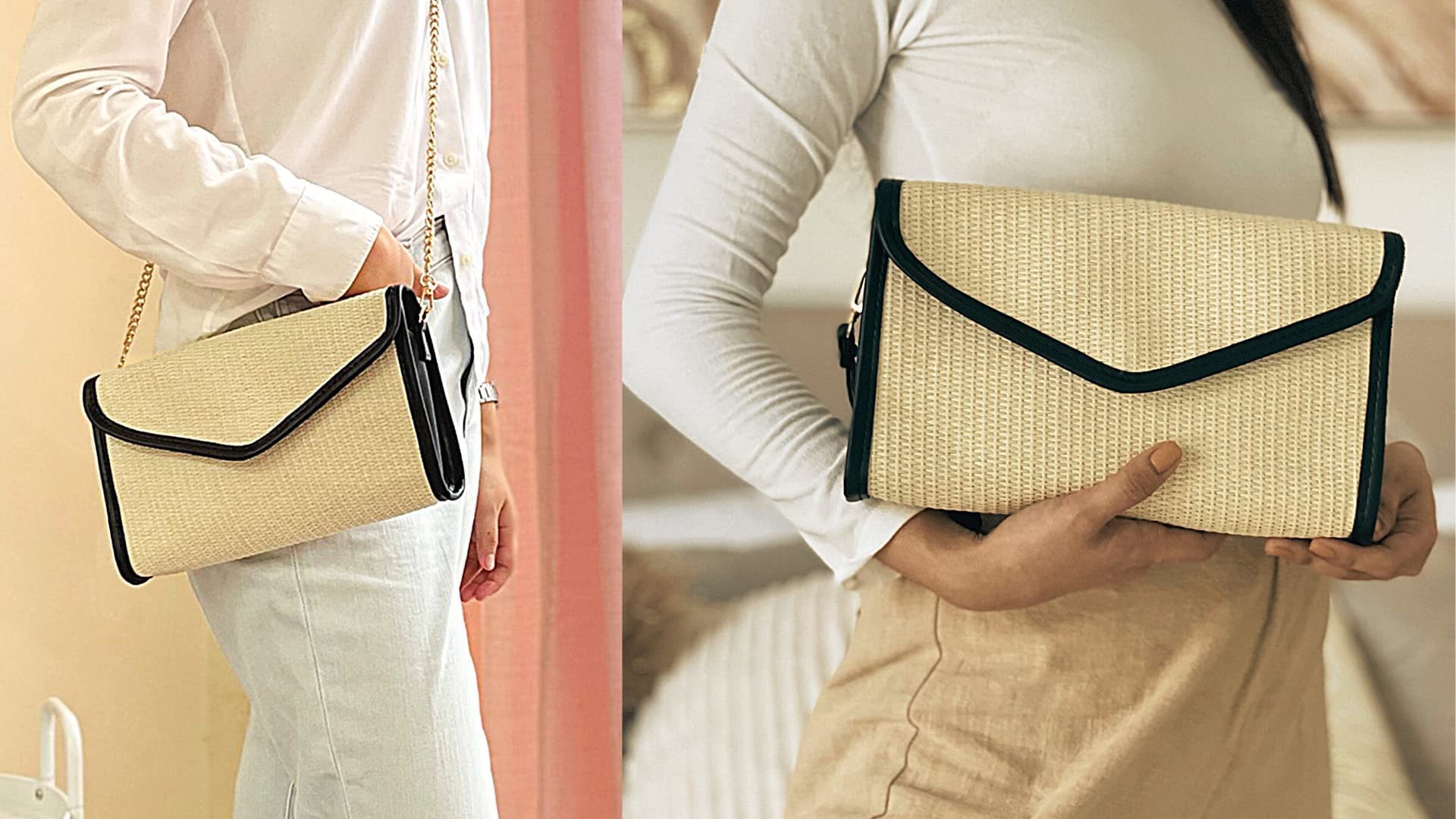 Straw Shoulder Bag, Grand Harmony Straw Crossbody Clutch Purses for Women Evening Small Purse Beach Envelope Handbag