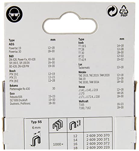 Bosch Professional 1609200372 Black Staples Type 55 60x108x16, 60 x 108 x 16 mm