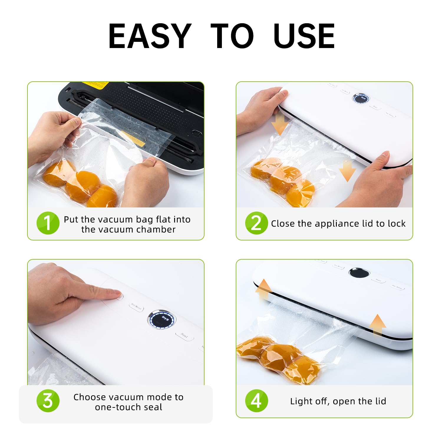 FDLQEOR Food Vacuum Sealer Machine, 80kPa Strong Suction, One-Touch Automatic Operation, 10 Vacuum Seal Bags, Dry & Moist Food Modes with Led Indicator Lights, Compact Design,White