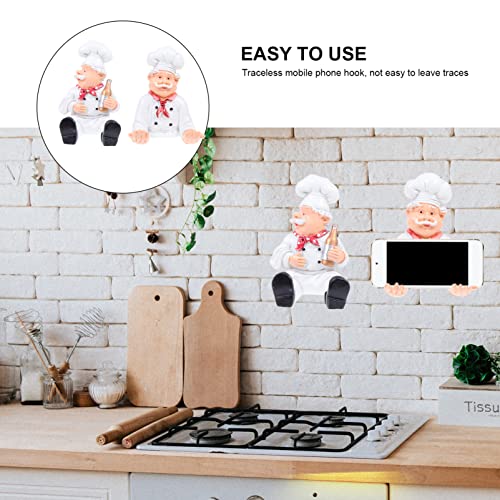 French Chef Figurine Wall Hook: Decorative Wall Mount Rack Hook Hanger 2Pcs Bakery Chef Statue Fat Chef Wall Art Decor for Kitchen Restaurant Bathroom
