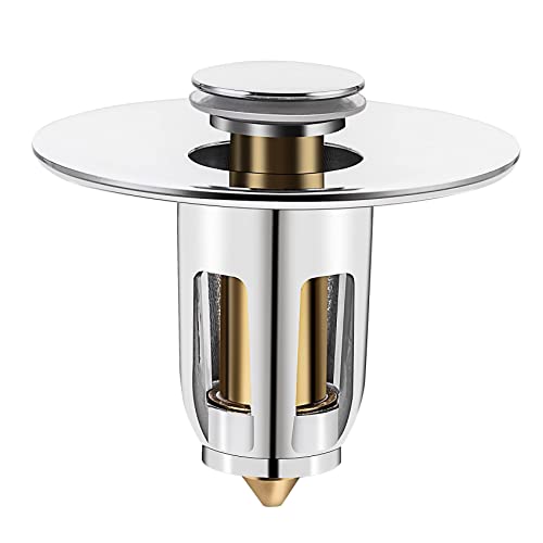 Drifop Universal Bathroom Sink Stopper, Pop-up Sink Drain Stopper, Sink Plug, Sink Strainer and Hair Catcher for 1.02-1.96” Bathroom Sink Drain Upgraded (Silver, 1 PCS)