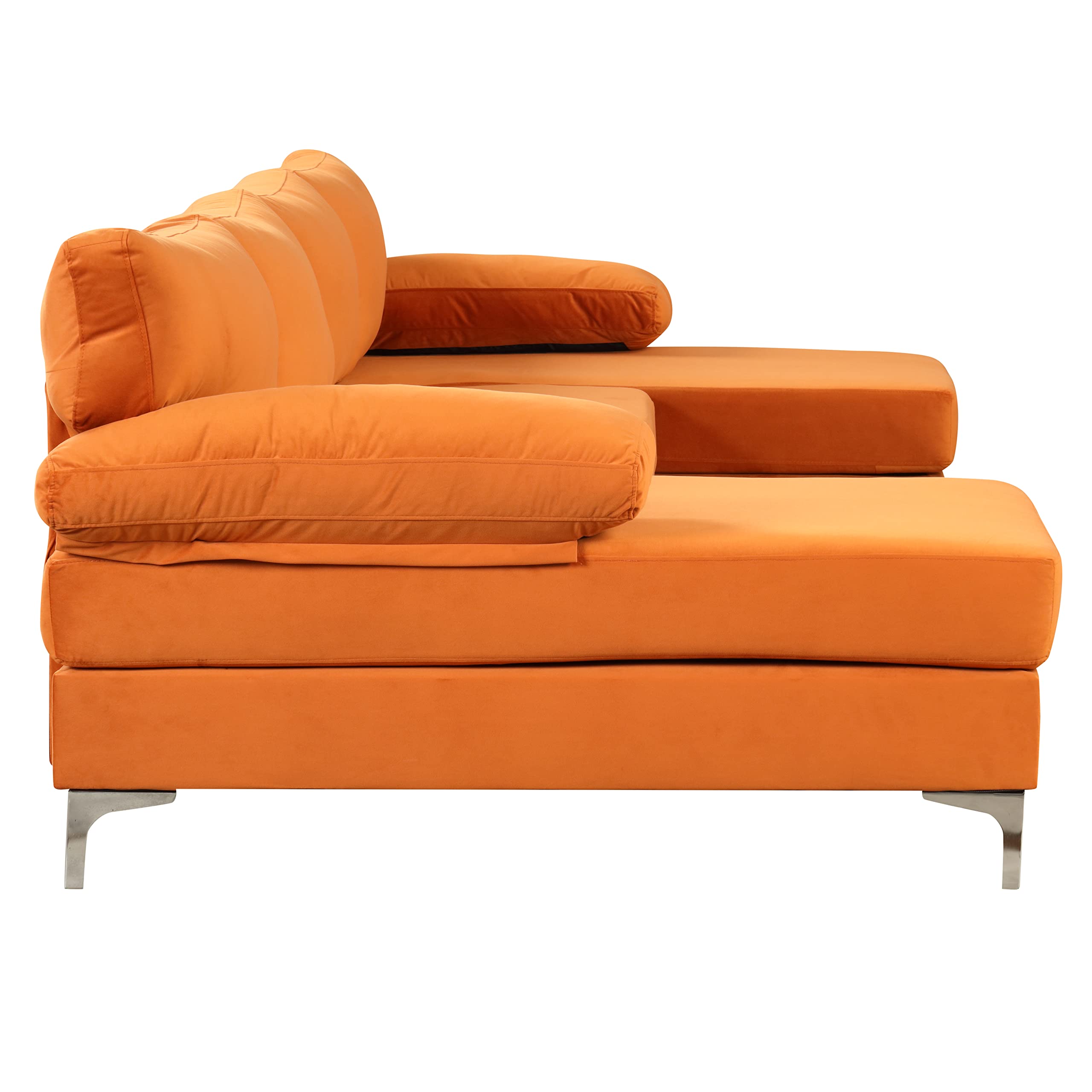 Divano Roma Furniture Modern Large Velvet Fabric U-Shape Sectional Sofa, Double Extra Wide Chaise Lounge Couch, Orange