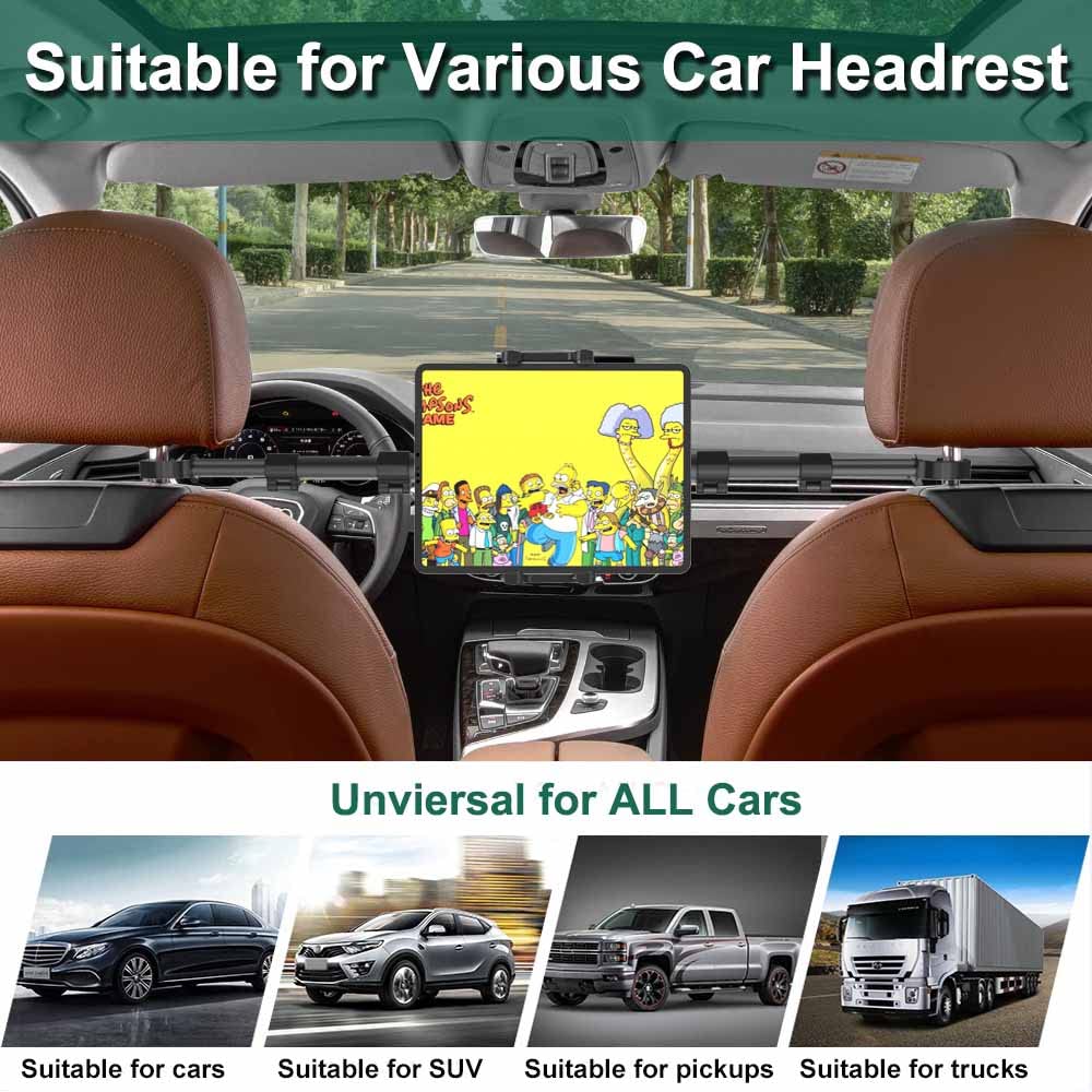 Cuxwill Car Headrest Tablet Holder Mount for 4-13'' Device, 32.7" Stretchable Aluminum Arm Between Back Seat Kids Stand for iPad Pro Air Mini, Galaxy Z Huawei Tab, Kindle Fire, MediaPad, Smartphone