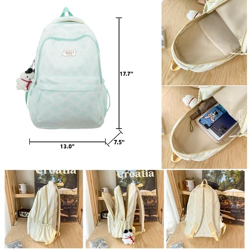 IECSHDU Kawaii Aesthetic Laptop Backpack Large Capacity Emboss Textured Casual Daypack Cute Plush Pendant Simple Laptop Bag (Yellow)