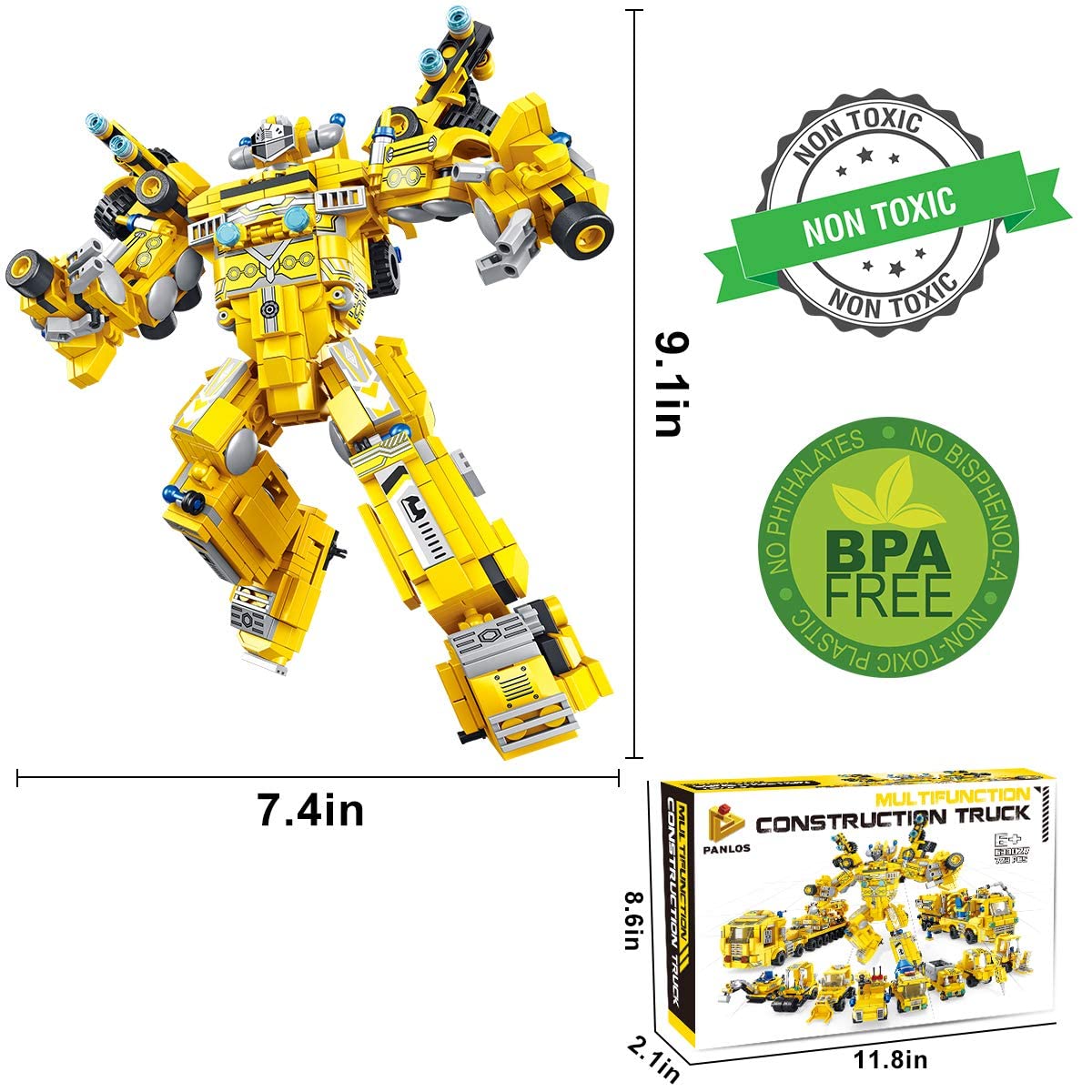 PANLOS 723 PCS Robot Building Kit, 8-in-1 Kids Model Engineering Construction Vehicle Building Blocks Sets, STEM Learning Building Bricks Toys for Kids Children Boys & Girls Age 4-8