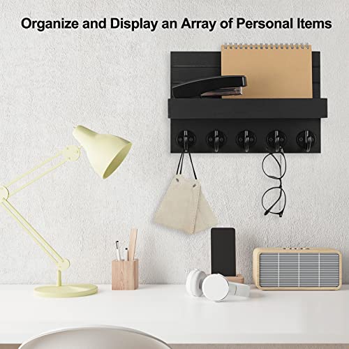 Lwenki Key Holder for Wall, Decorative Key and Mail Holder with Shelf Has Large Key Hooks for Bags, Coats, Umbrella – Paulownia Wood Key Hanger with Mounting Hardware (9.8”W x 6.7”H x 4.2”D)