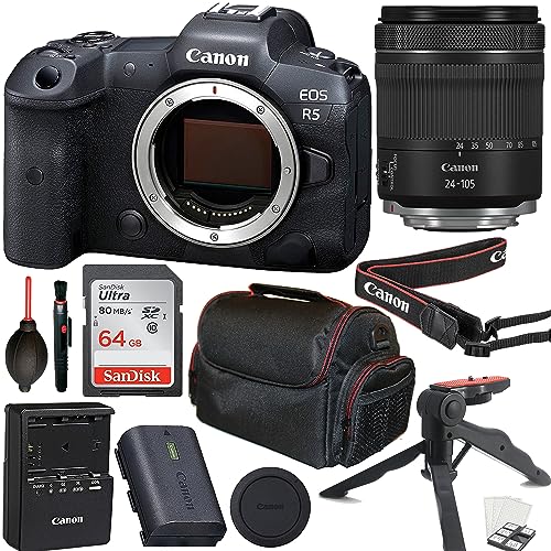Canon EOS R5 Mirrorless Camera with RF 24-105mm f/4-7.1 is STM Lens + 64GB Memory Card + Tripod + Case & More