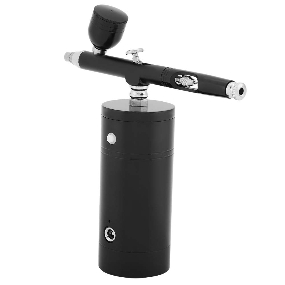 EVGATSAUTO Aluminum Barber Compressor, 0.3mm Black Mini Air Compressor Spray Gun Airbrush Set 7CC Capacity Set