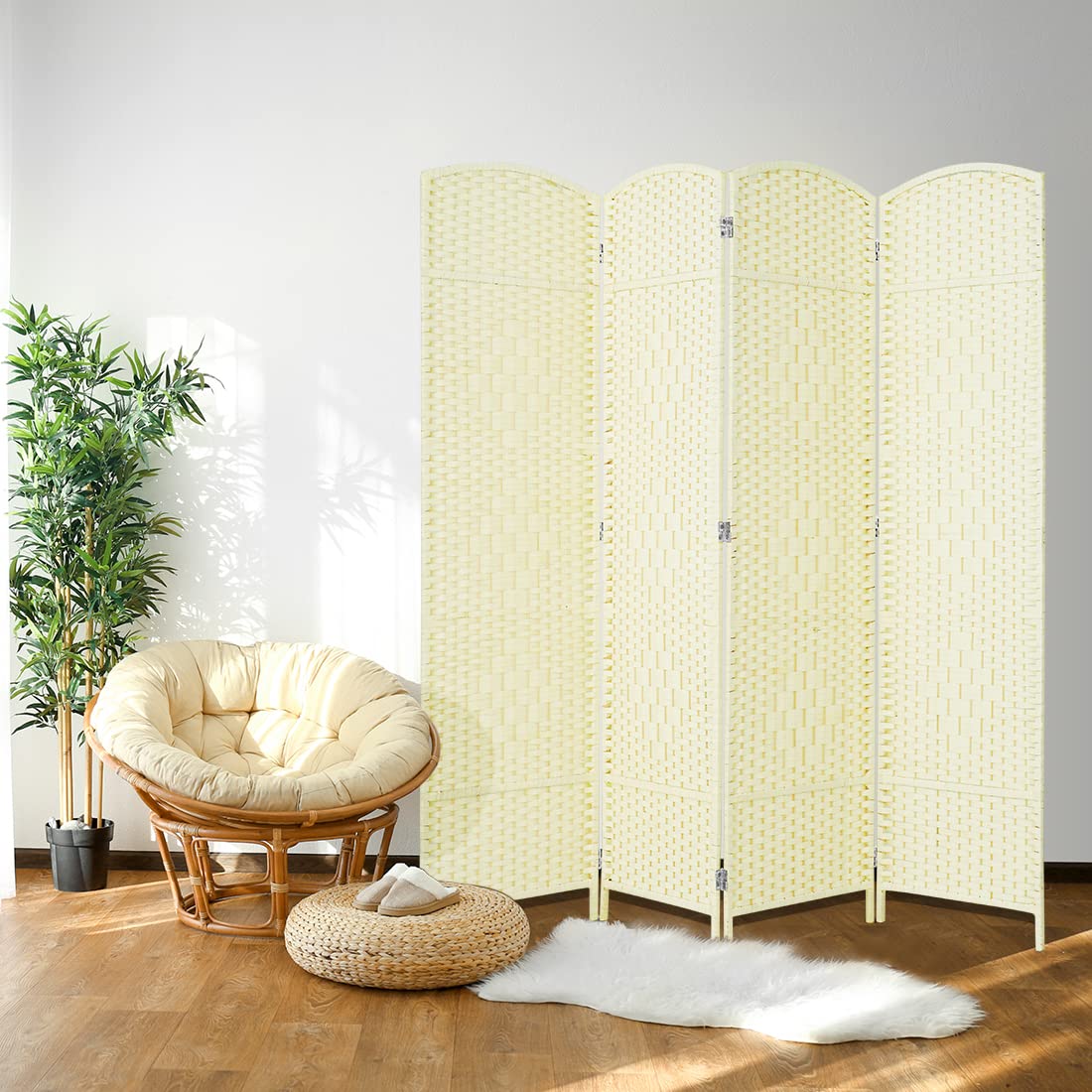 JOSTYLE Room Divider 6ft. Tall Extra Wide Privacy Screen, Folding Privacy Screens with Diamond Double-Weave Room dividers and Freestanding Room Dividers Privacy Screens(Brown, 6-Panel)