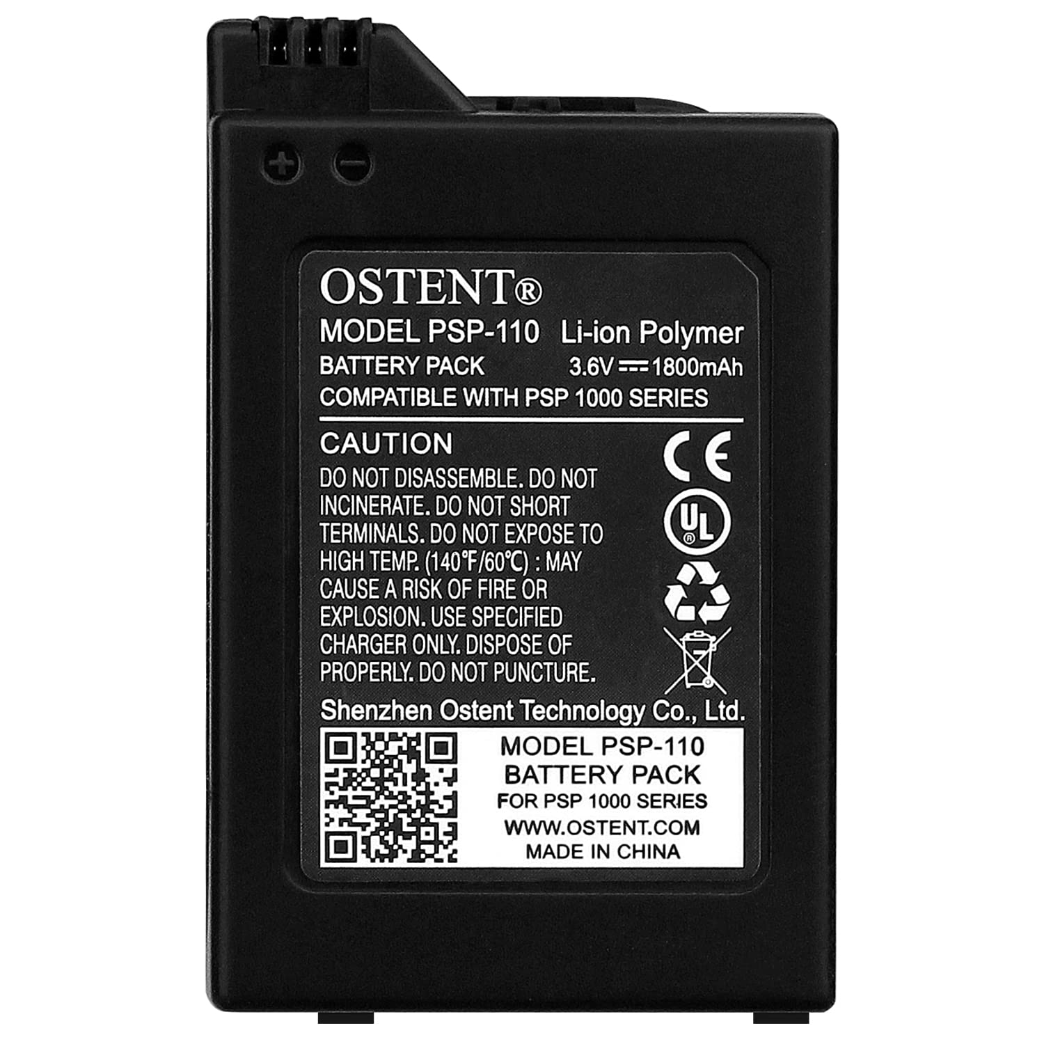 OSTENT 1800mAh 3.6V Lithium Ion Li-ion Polymer Rechargeable Battery Pack Replacement for Sony PSP 1000 PSP-110 Console