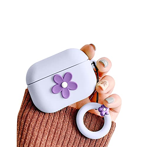 Ownest Compatible for AirPods Case Cute Cartoon Flower Pattern Girls Woman Soft Silicone Shockproof Keychain Design Cover for Airpods Pro-Purple