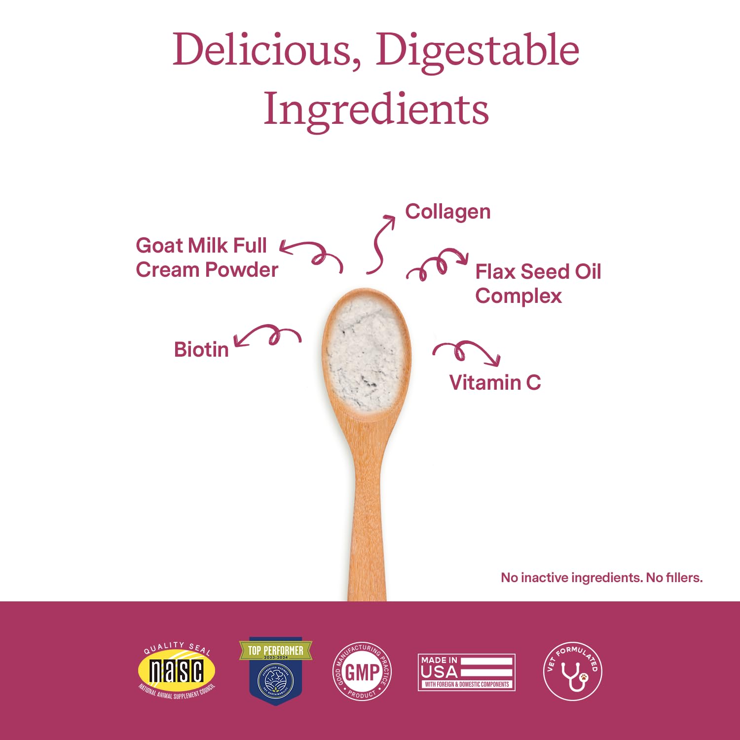 Fera Pet Organics Skin & Coat Goat Milk Cat & Dog β Vet Created - Pet Coat Thickness & Skin Hydration - Collagen, Biotin & Vitamin C - 60 Servings