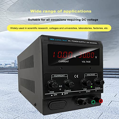 Lwlongwei DC Power Supply Variable, 30V 10A 300W Adjustable Switching Regulated DC Bench Power Supply with 4-Digits LED Power Display Coarse and Fine Adjustments