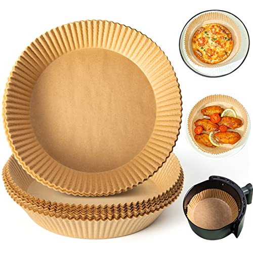 Diyishan 100Pcs Air Fryer Disposable Paper Liner, Non-Stick Air Fryer Liners, Baking Paper for Air Fryer Oil-proof, Water-proof, Food-Grade Parchment for Baking Roasting Microwave