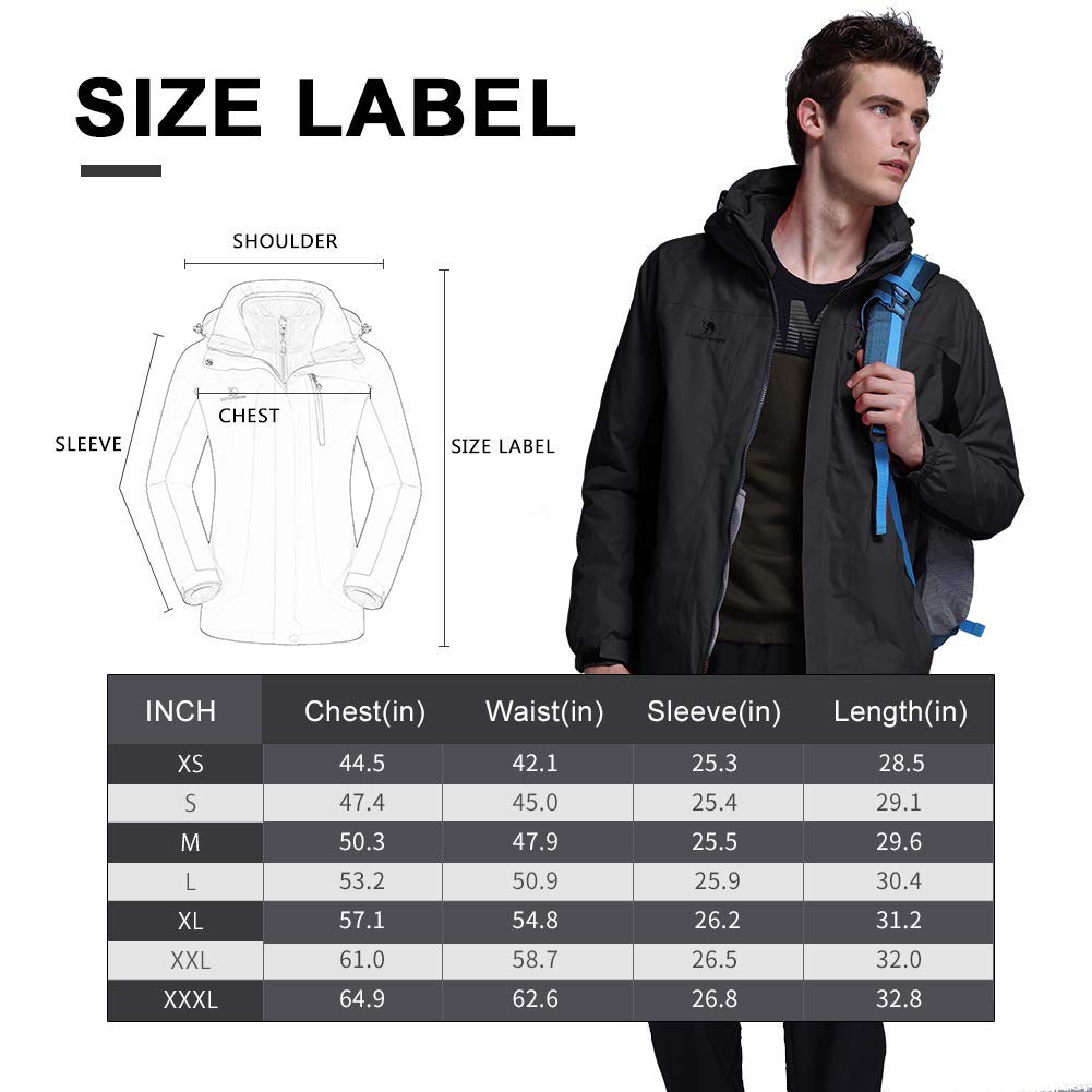 CAMEL CROWN Men’s Ski Jacket 3 in 1 Waterproof Winter Jacket Snow Jacket Windproof Hooded with Inner Warm Fleece Coat