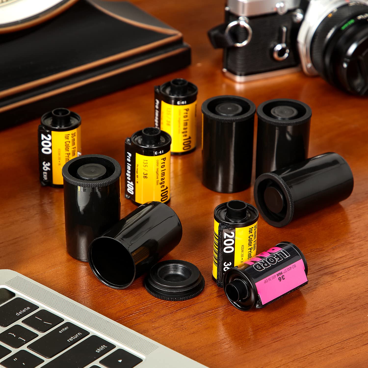 JOVITEC 30 Pieces Plastic Film Canister Holder, 35 mm Empty Camera Reel Containers, Storage Containers Case with Lids for Storing Small Accessories, Film, Keys, Coins, Art Beads (Black)