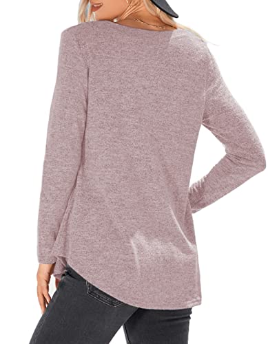 iGENJUN Long Sleeve Shirts for Women Shirts for Women V Neck Tunic Tops Casual Tops 2023 Fall,Pink,M