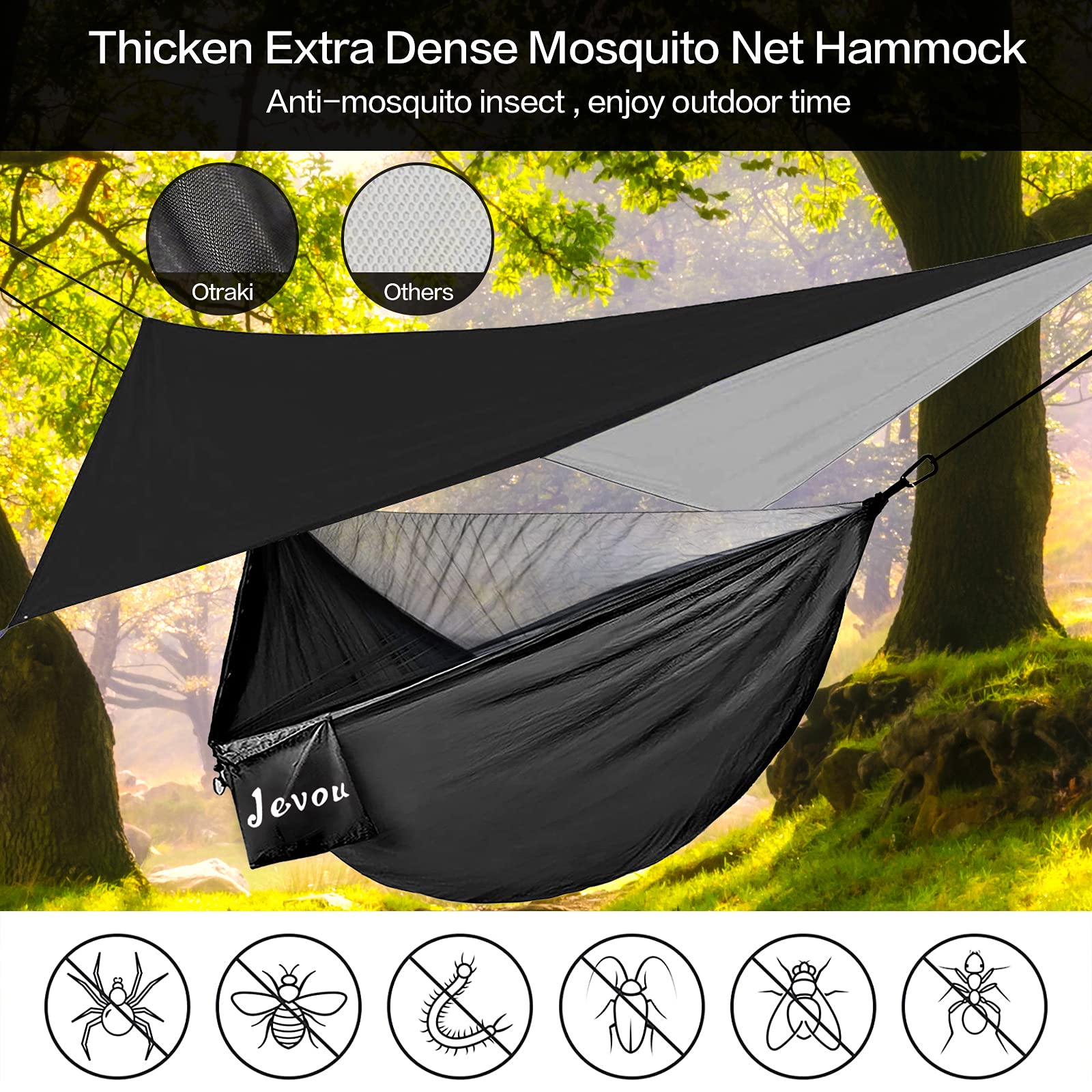 Camping Hammock with Rainfly Tarp, Hammocks Tent with Mosquito Net for Camping, Single & Double Portable Nylon Backpacking Hammock Bundle Kit for Outdoor, Indoor, Beach, Backyard, Patio - Hold 772lbs