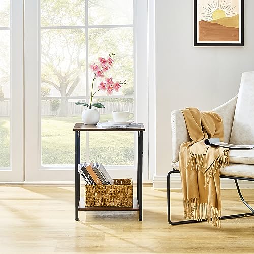 Hoctieon 2 Tier End Table, Small Night Table, Narrow Side Table with Storage, Nightstand for Small Spaces, Living Room, Bedroom, Sofa Couch, Rustic Brown