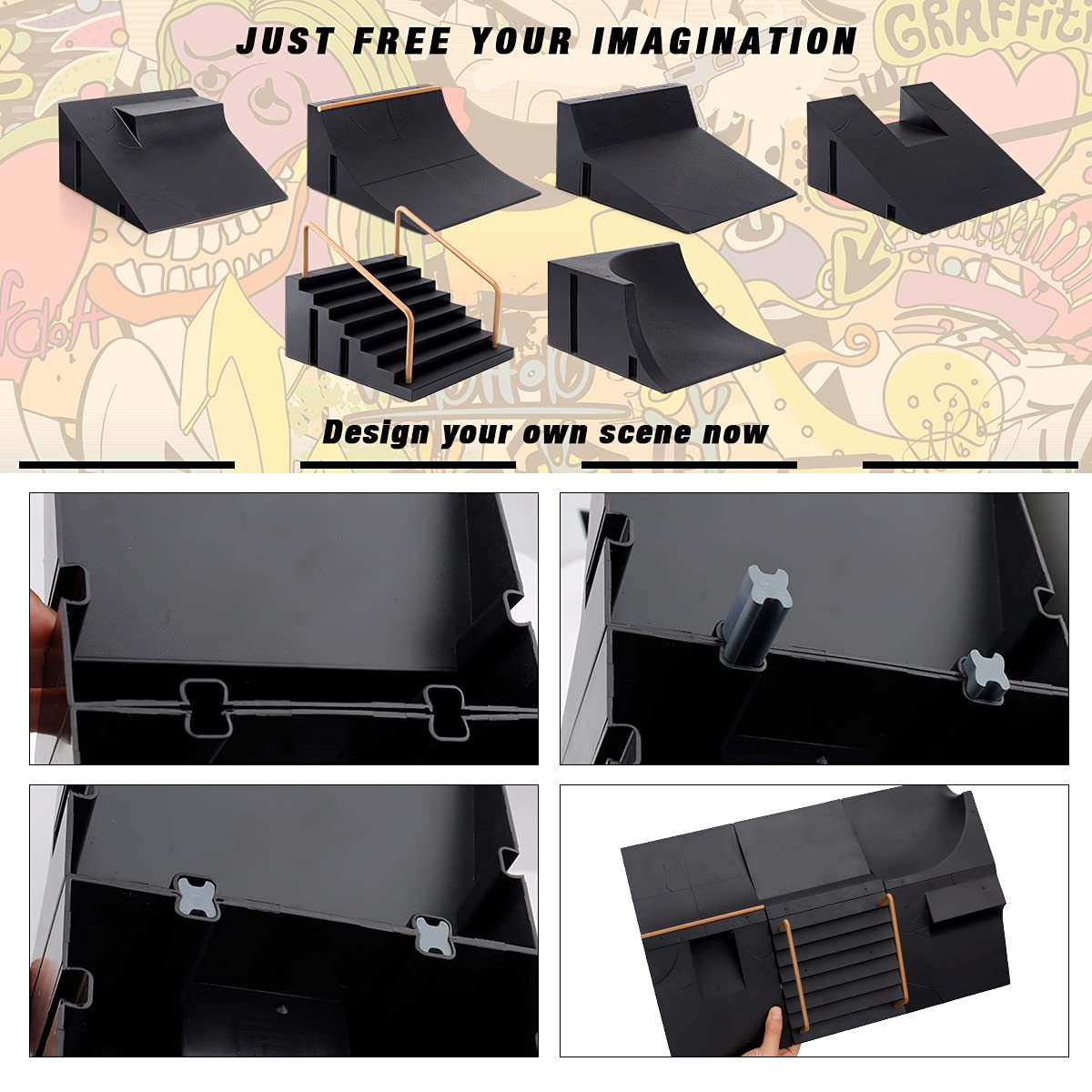KETIEE Fingerboard Ramps, Finger Skateboard Ramp Set Finger Skatepark Kit with Rail Skateboard Skate Park Kit Fingerboard Skate Set with Skateboards Ramps, 1 Finger Boards for Training - Style B