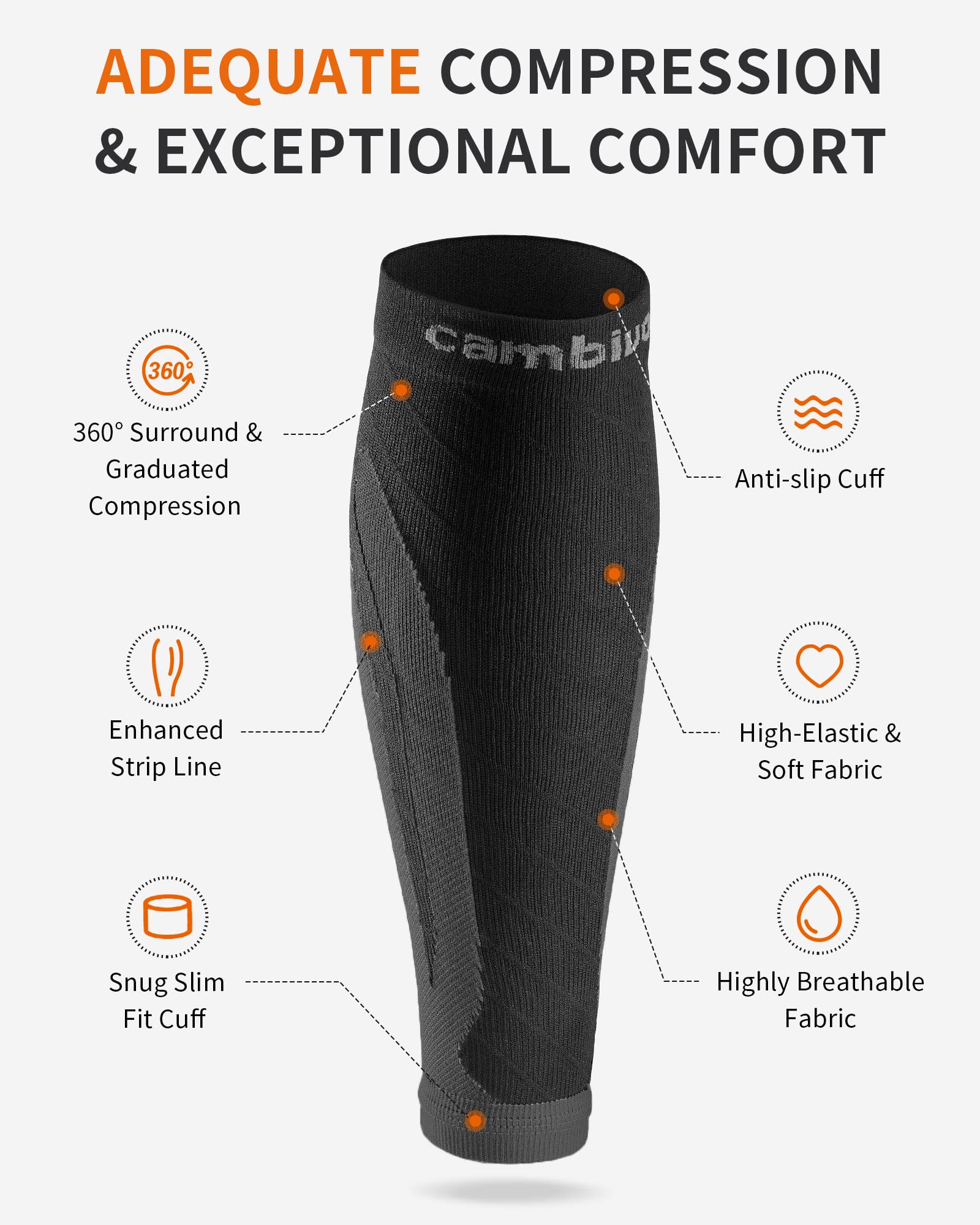 CAMBIVO 3 Pairs Calf Compression Sleeve for Women Men, Leg Support for Shin Splints, Varicose Vein(Black, Small-Medium)